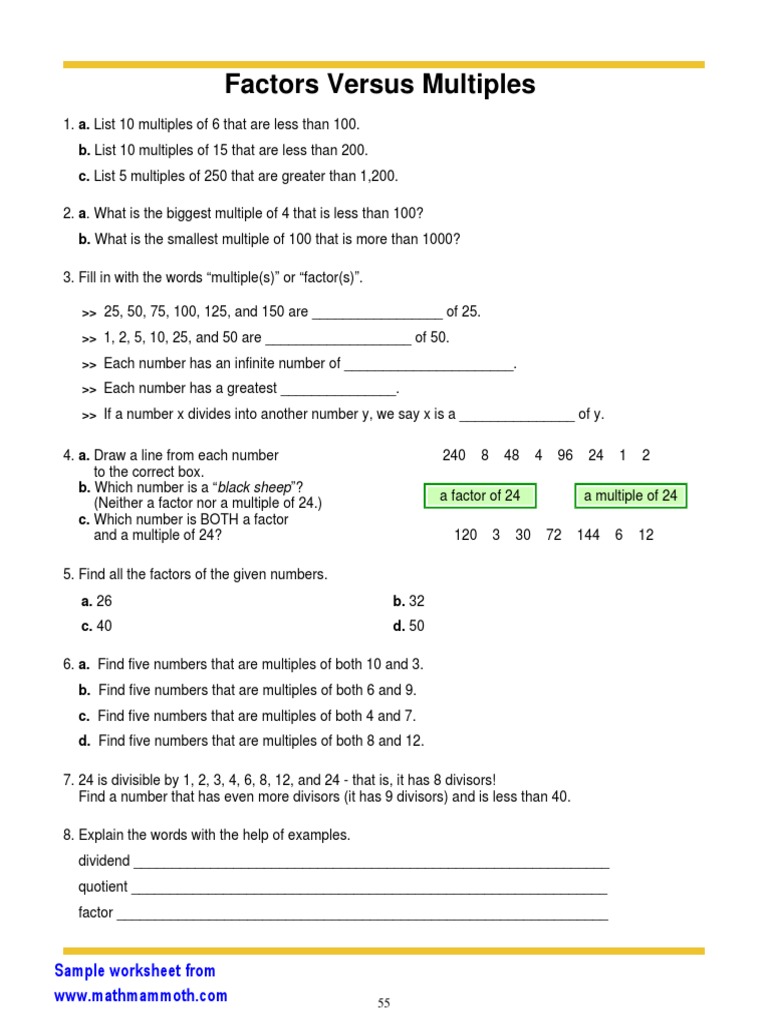 Factors Versus Multiples: Sample Worksheet From | PDF