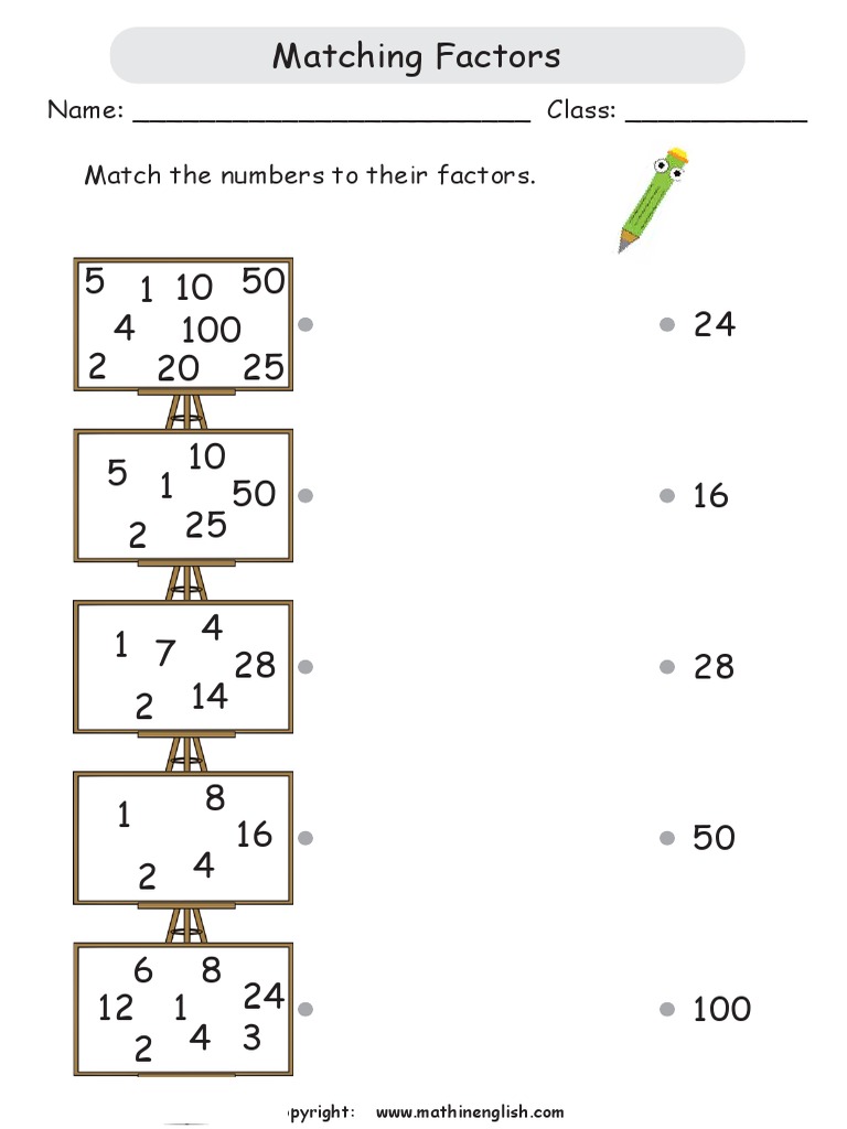 Matching Factors: Name: - Class: - Match The Numbers To Their Factors | PDF