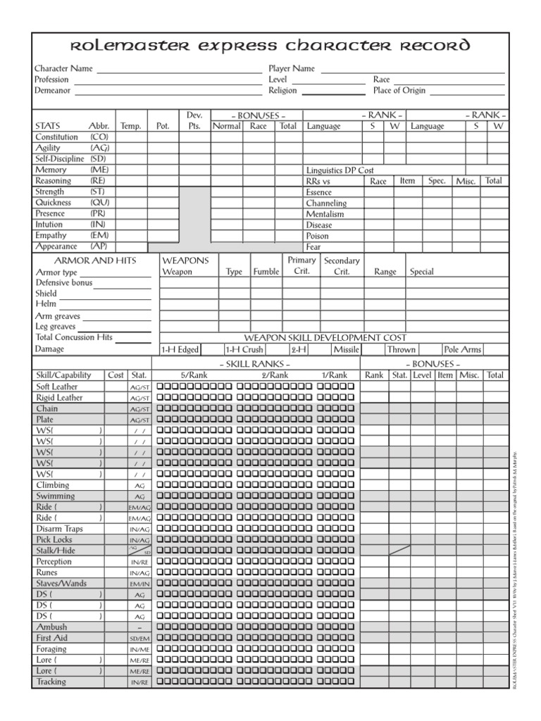 RMEx Old Skool Character Sheet v1.1 | PDF | Role Playing Games | Leisure