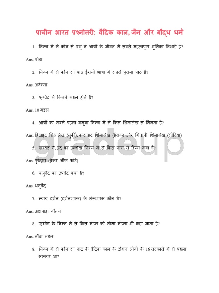 Ancient History Questions Hindi - pdf-94 | PDF