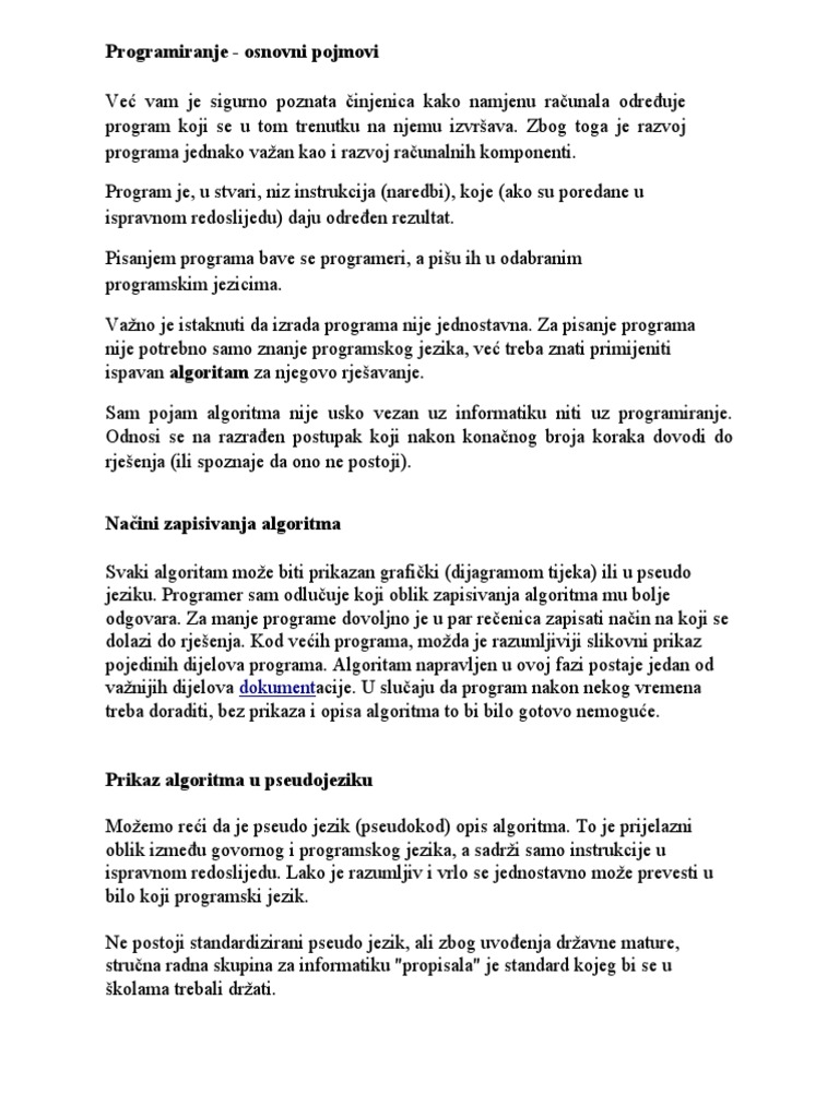 Programiranje - Osnovni Pojmovi | PDF