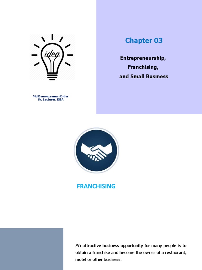 Chapter 3 (Part 2) Entrepreneurship Franchising and Small Business ...