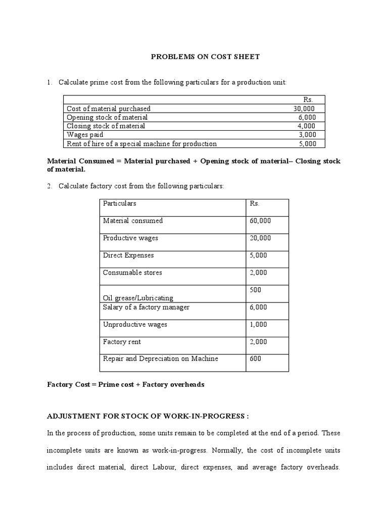 Cost Sheet Problems | PDF | Cost Of Goods Sold | Cost