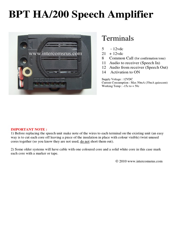 BPT HA-200 Speech Amplifier | PDF