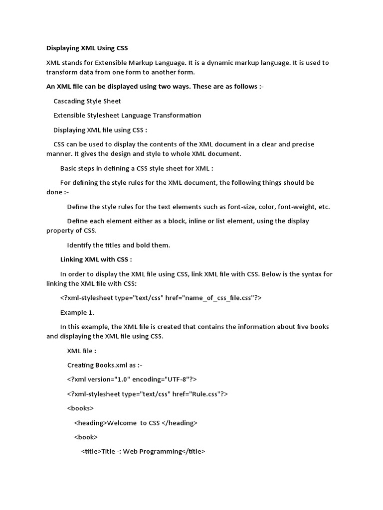 Display XML with CSS | PDF | Xml | World Wide Web Consortium Standards