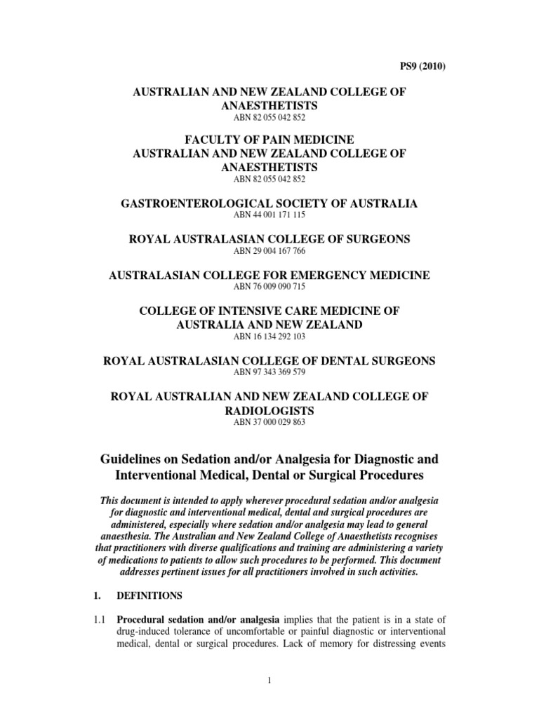 ps09 2010 Guidelines On Sedation and or Analgesia For Diagnostic and Interventional Medical ...