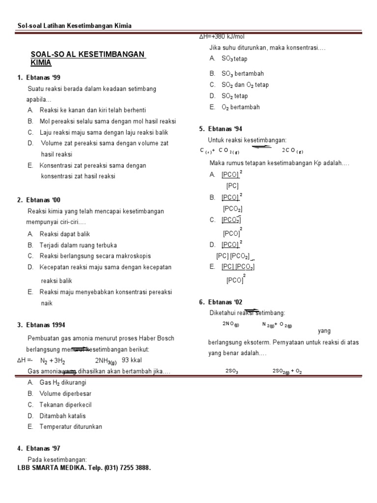 Soal-Soal Kesetimbangan Kimia | PDF