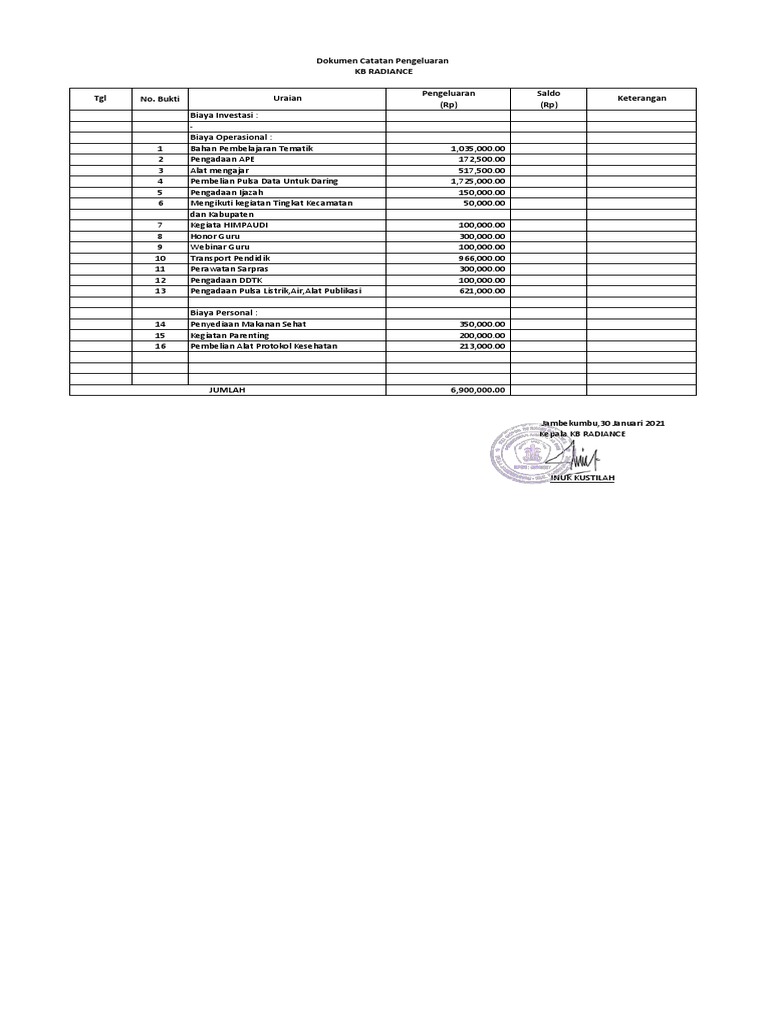 Dokumen Catatan Pengeluaran | PDF