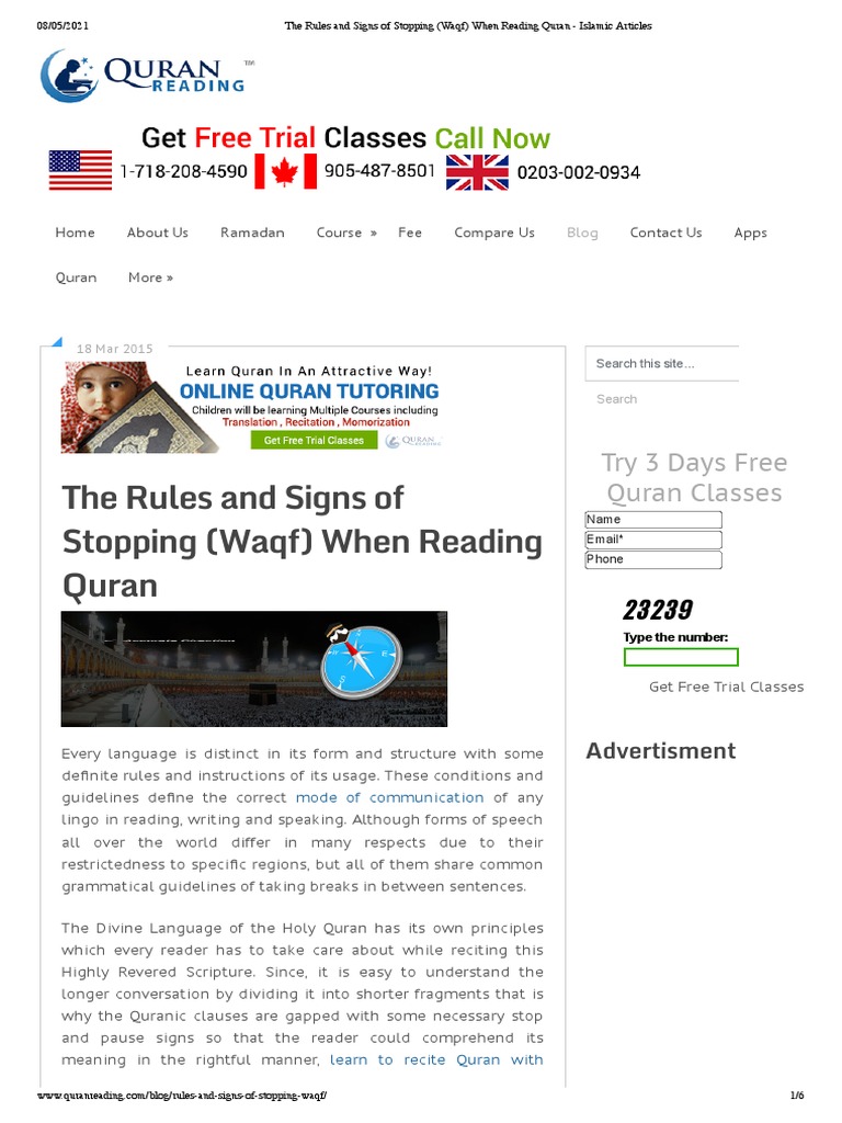 The Rules and Signs of Stopping (Waqf) When Reading Quran | PDF | Quran ...