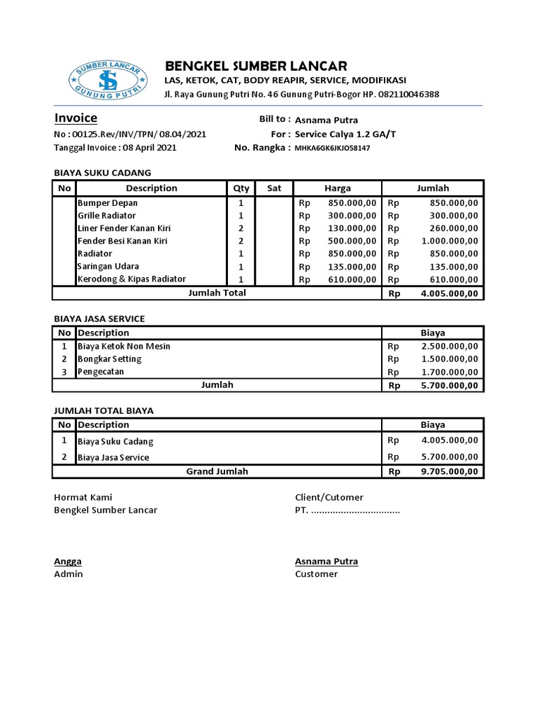 Invoice Bengkel | PDF