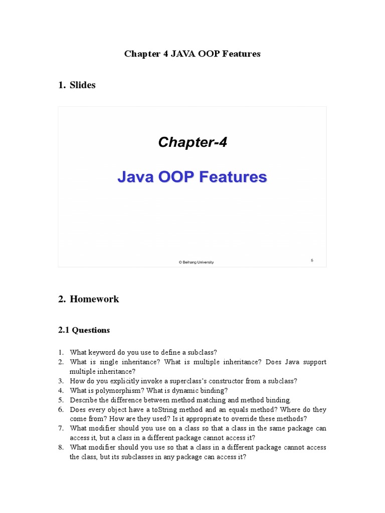 Chapter 4 JAVA OOP Features: 2.1 Questions | Download Free PDF | Inheritance (Object Oriented ...
