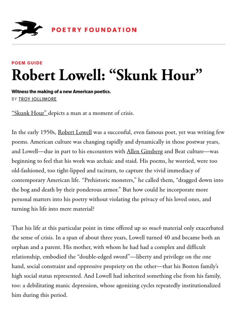 Robert Lowell: "Skunk Hour" by Troy Jollimore - P | PDF | Poetry