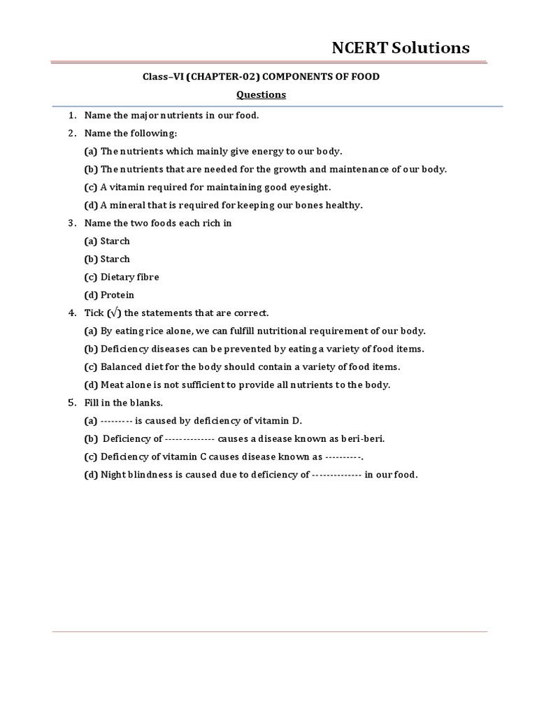 Answer To Chapter 2 - Components of Food