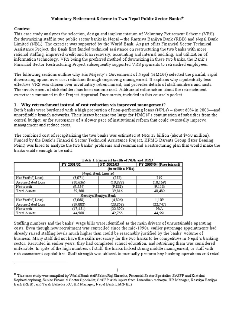 CASE STUDY-Nepal Case Study For Voluntary Retirement Scheme | PDF ...