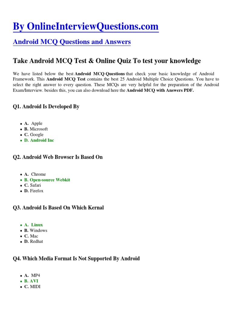 Android Mcq Questions And Answers Take Android Mcq Test Online Quiz