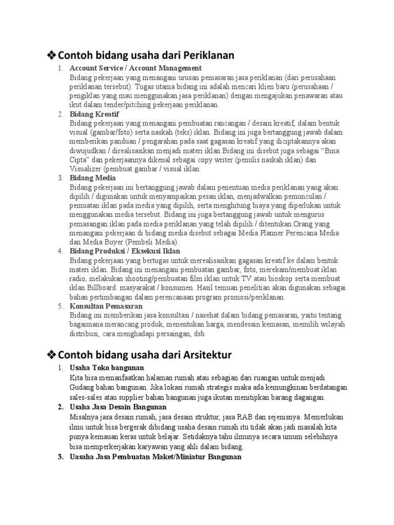 Contoh Bidang Usaha Dari Periklanan | PDF