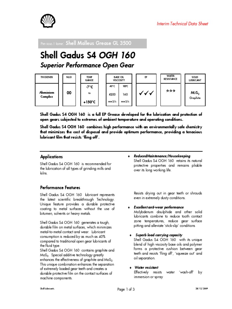 GPCDOC TDS Gadus SHell Gadus S4 OGH 160 From Malleus GL 3500 | PDF ...