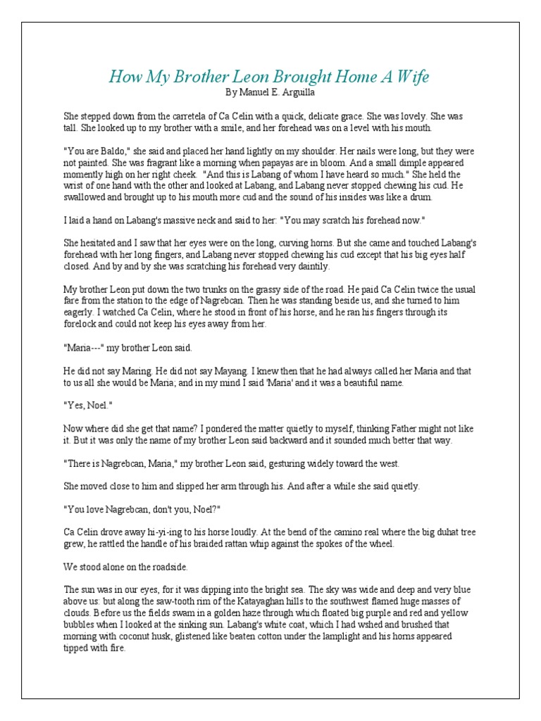 How My Brother Leon Brought Home A Wife | PDF | Philippines