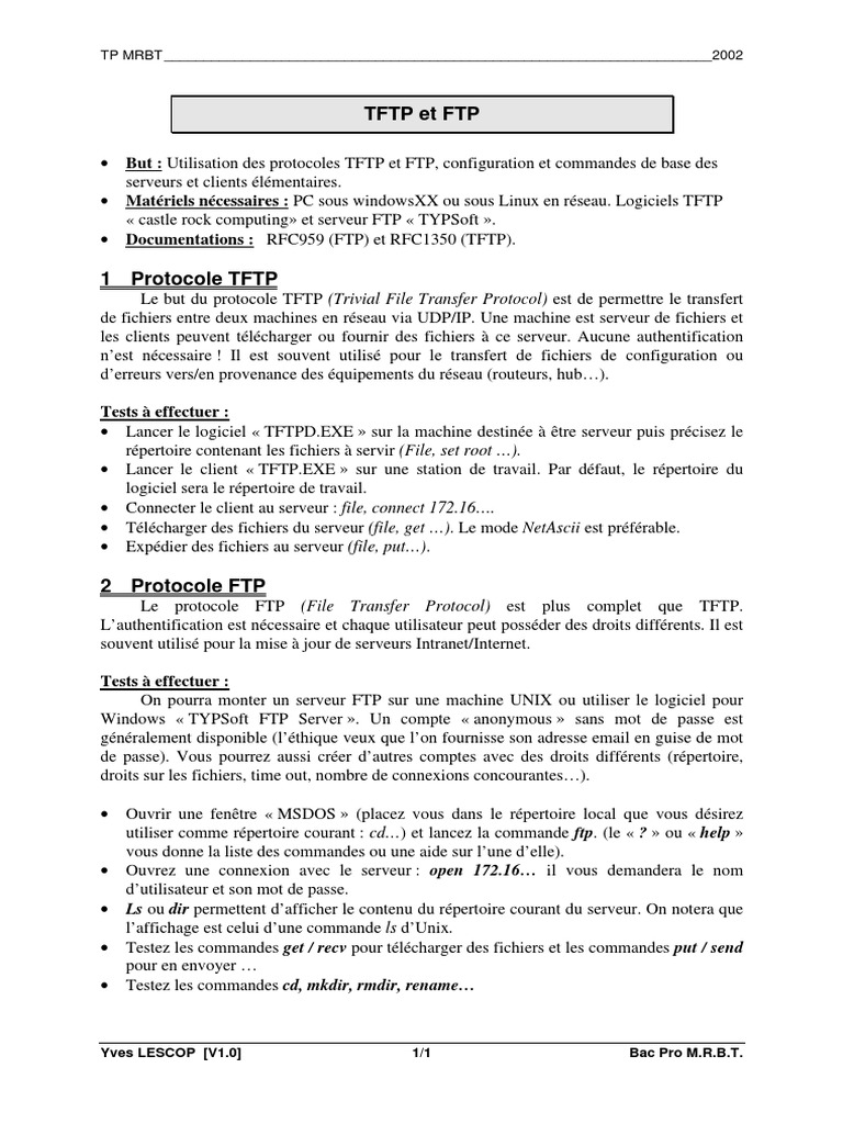 Chap5 Part1 - EXMPLE - TP TFTP FTP | PDF | Protocole de transfer de ...