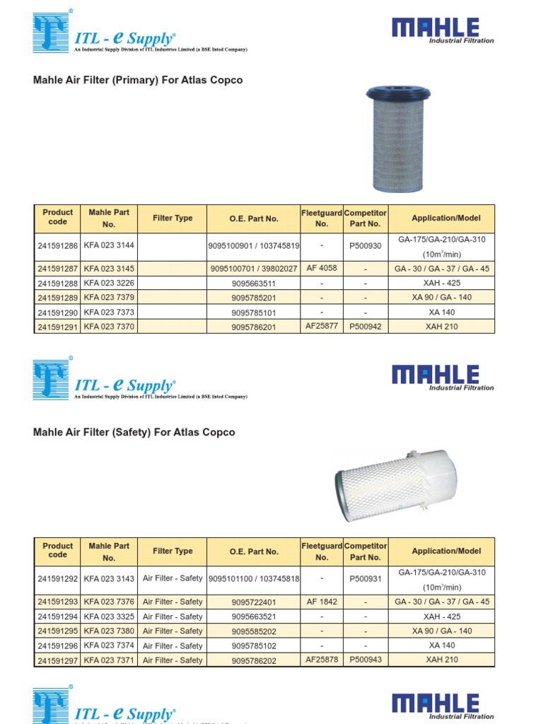 Atlas Copco Filter Specifications Guide | PDF | Filtration | Laboratory ...