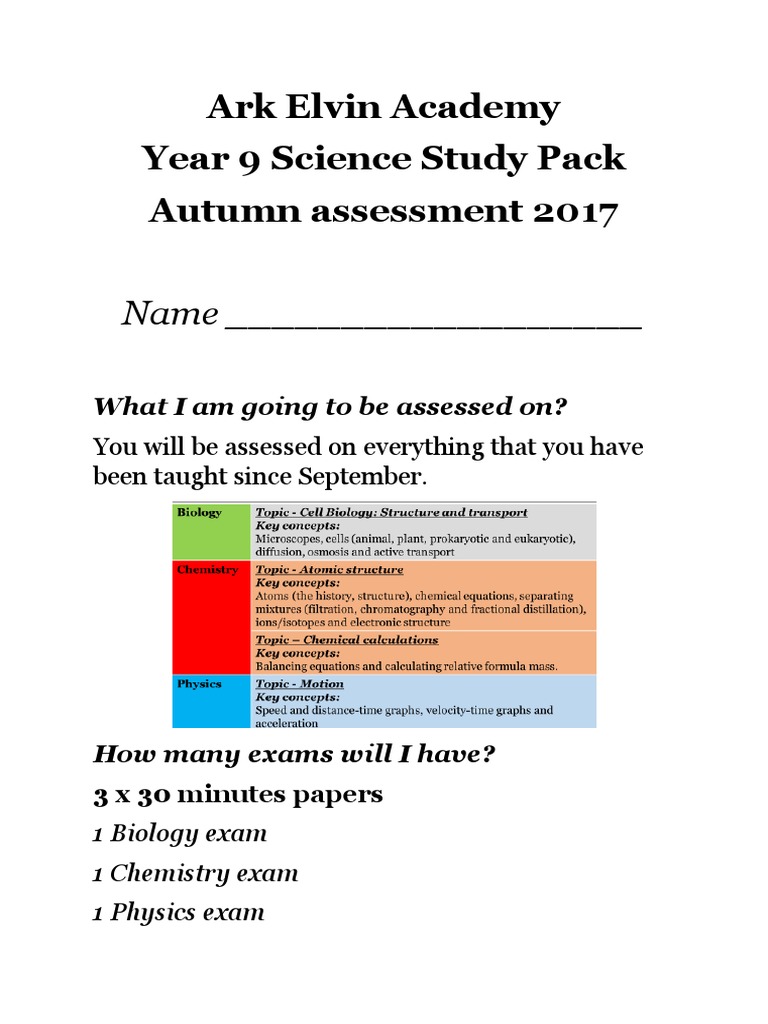 Year 9 Science Revision Booklet | PDF | Atoms | Cell (Biology)