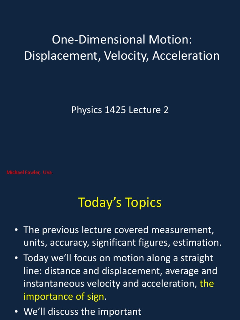 One-Dimensional Motion Overview | PDF | Velocity | Acceleration