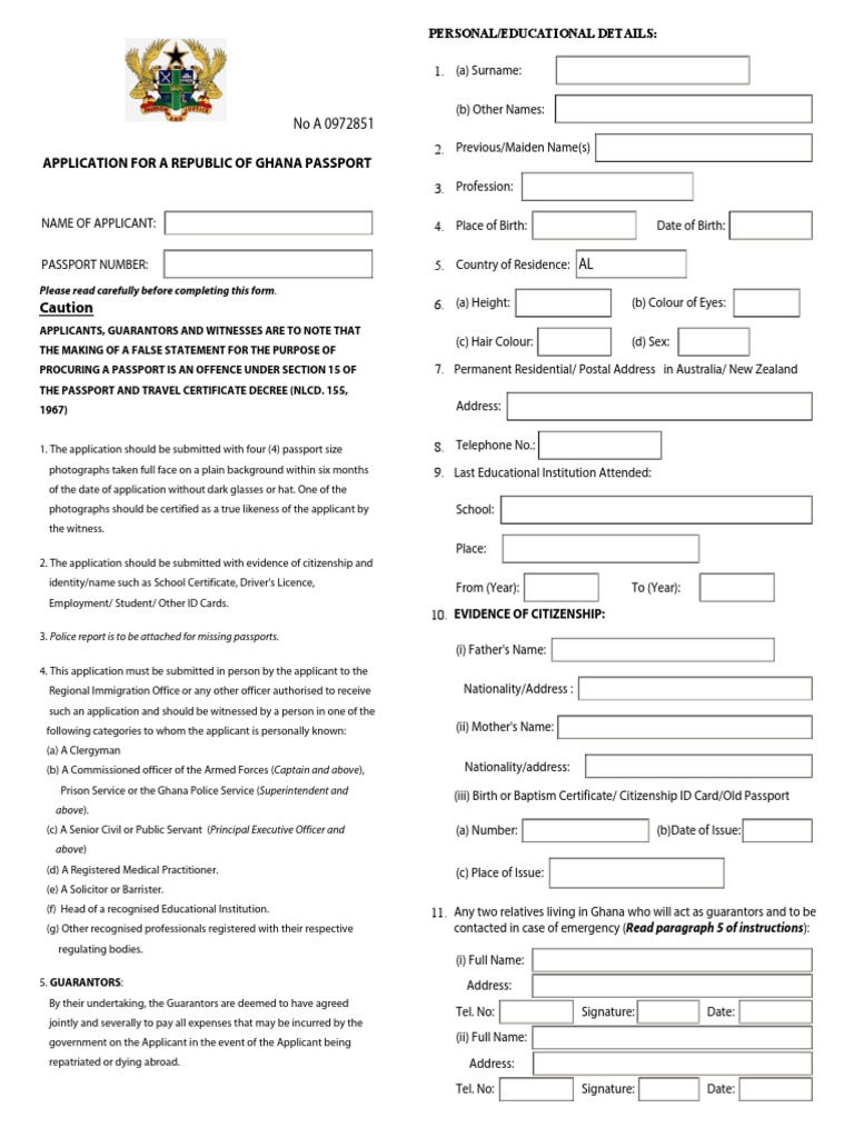 Ghana Passport Application Form | PDF | Identity Document | Passport