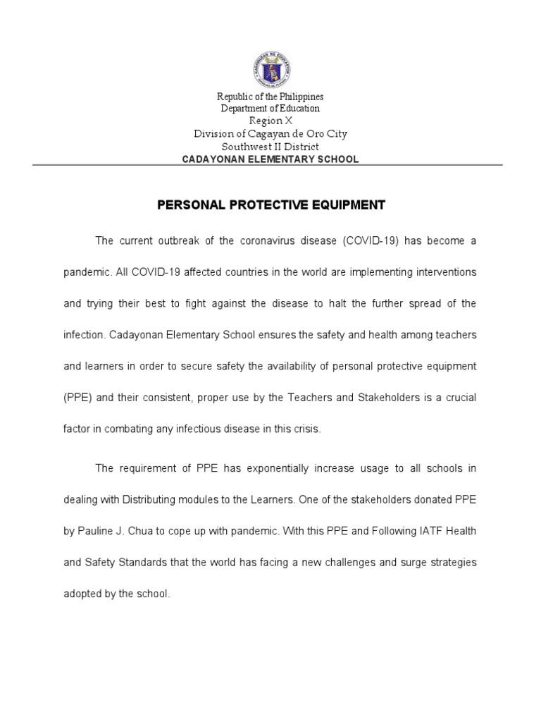 PPE and Partnerships at Cadayonan School | PDF | Personal Protective ...