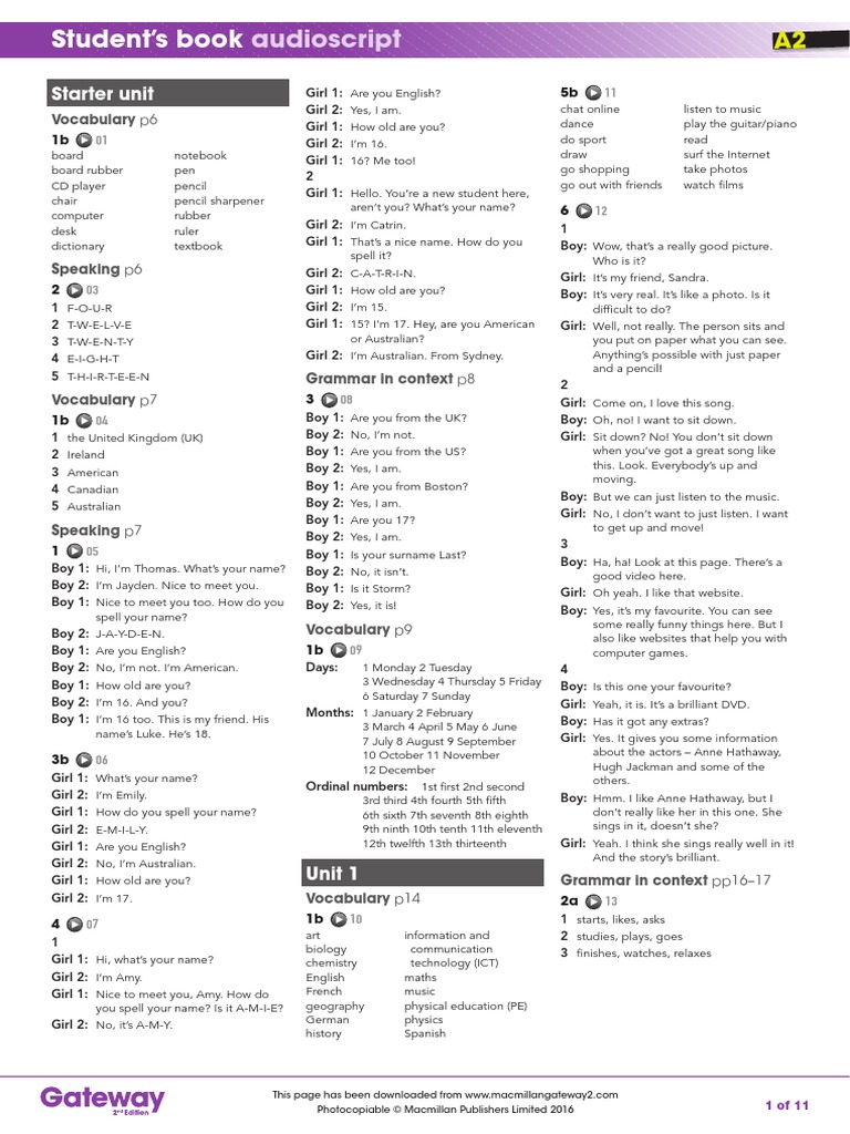 A2 Student's Book Audioscript | PDF | Sports | Foods