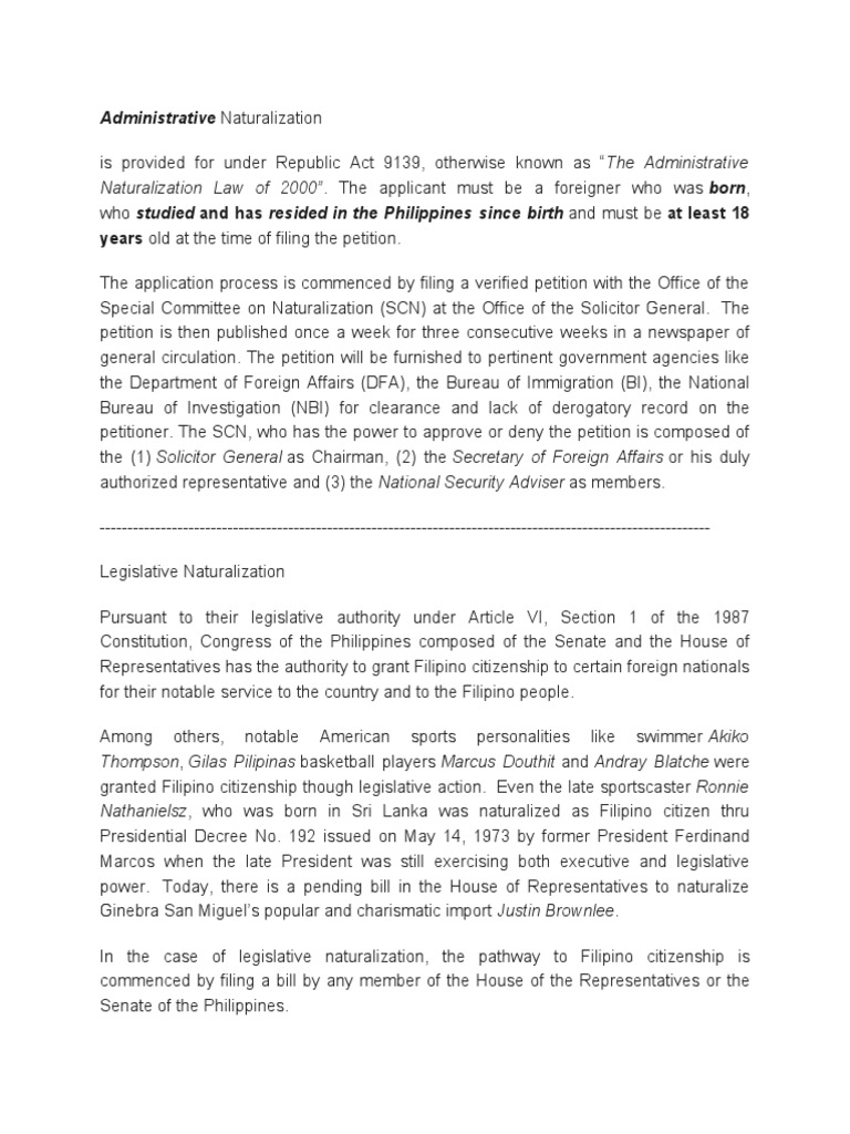The Pathways to Philippine Citizenship: Administrative and Legislative ...