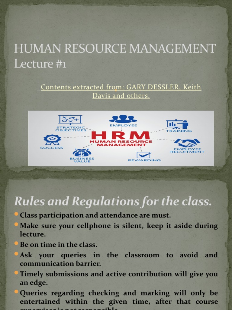 Human Resource Management Lecture 1 Contents Extracted From Gary