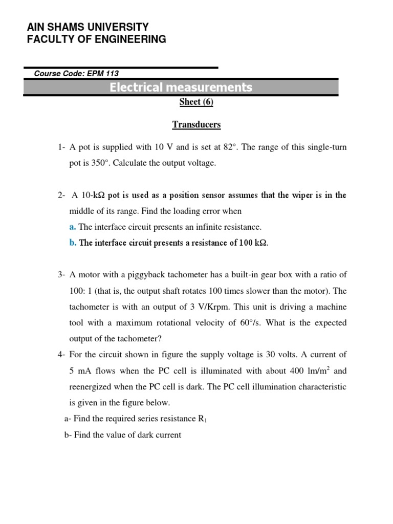 Worksheet On Transducers | PDF