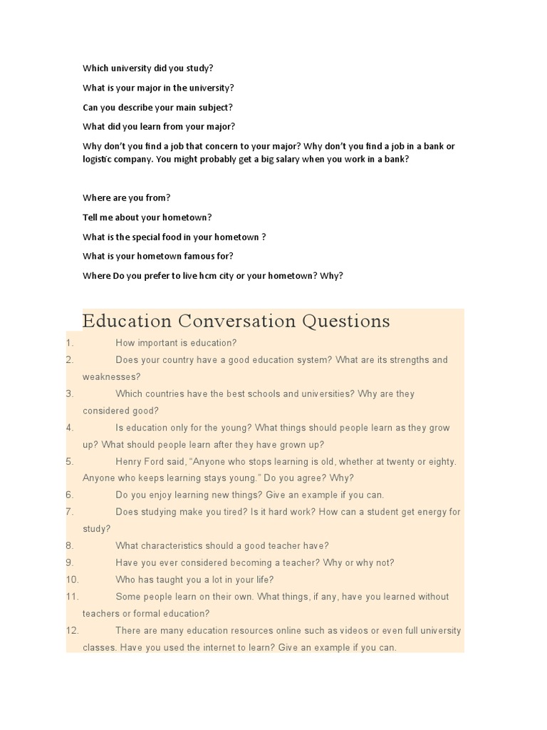 Education Conversation Questions | PDF