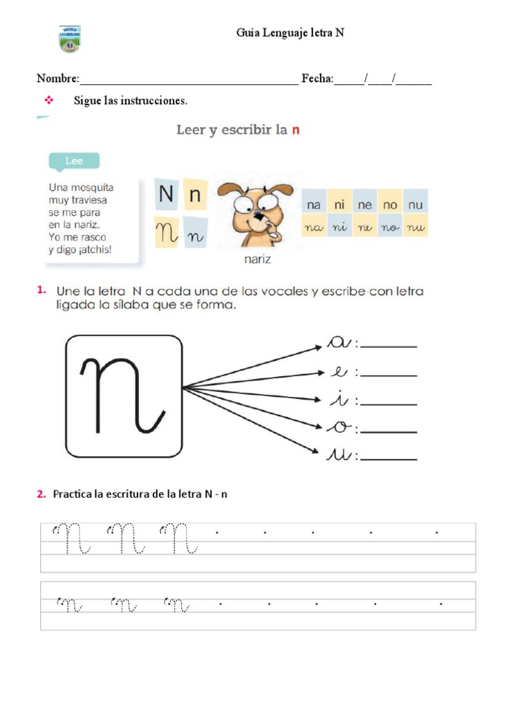 Guía Lenguaje Letra N | PDF