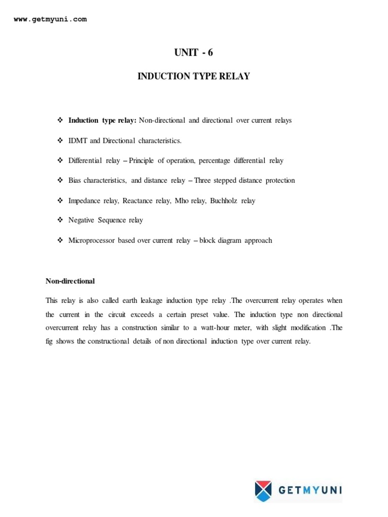 Induction Type Relay Overview and Operation | PDF | Relay | Electrical ...