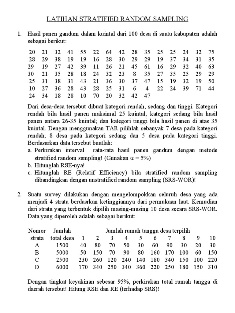 Pertemuan 8 - LATIHAN STRATIFIED RANDOM SAMPLING | PDF