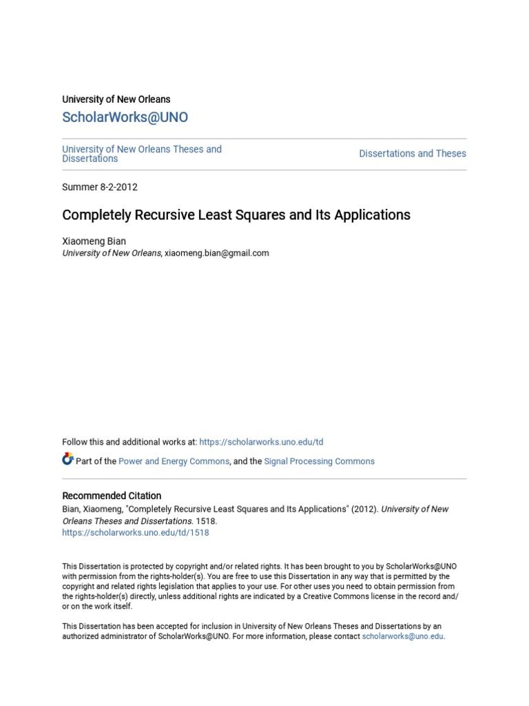Completely Recursive Least Squares and Its Applications | PDF | Matrix ...
