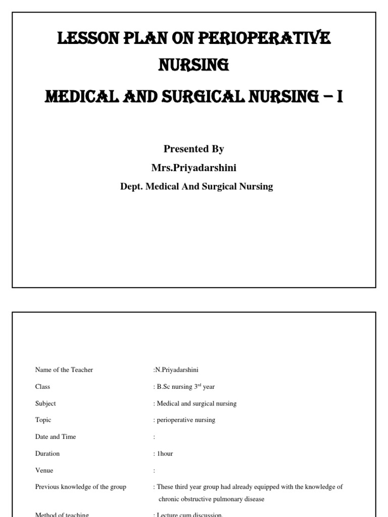 Lesson Plan On Perioperative Nursing Medical and Surgical Nursing - I ...
