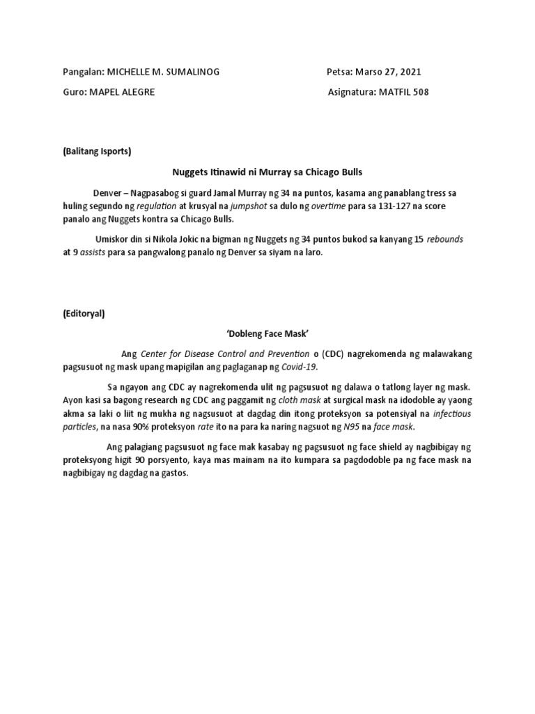 Balitang Isports Lathalain Edotoryal | PDF
