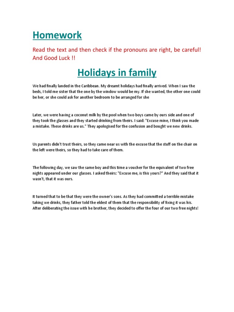 Holidays in Family - Homework | PDF