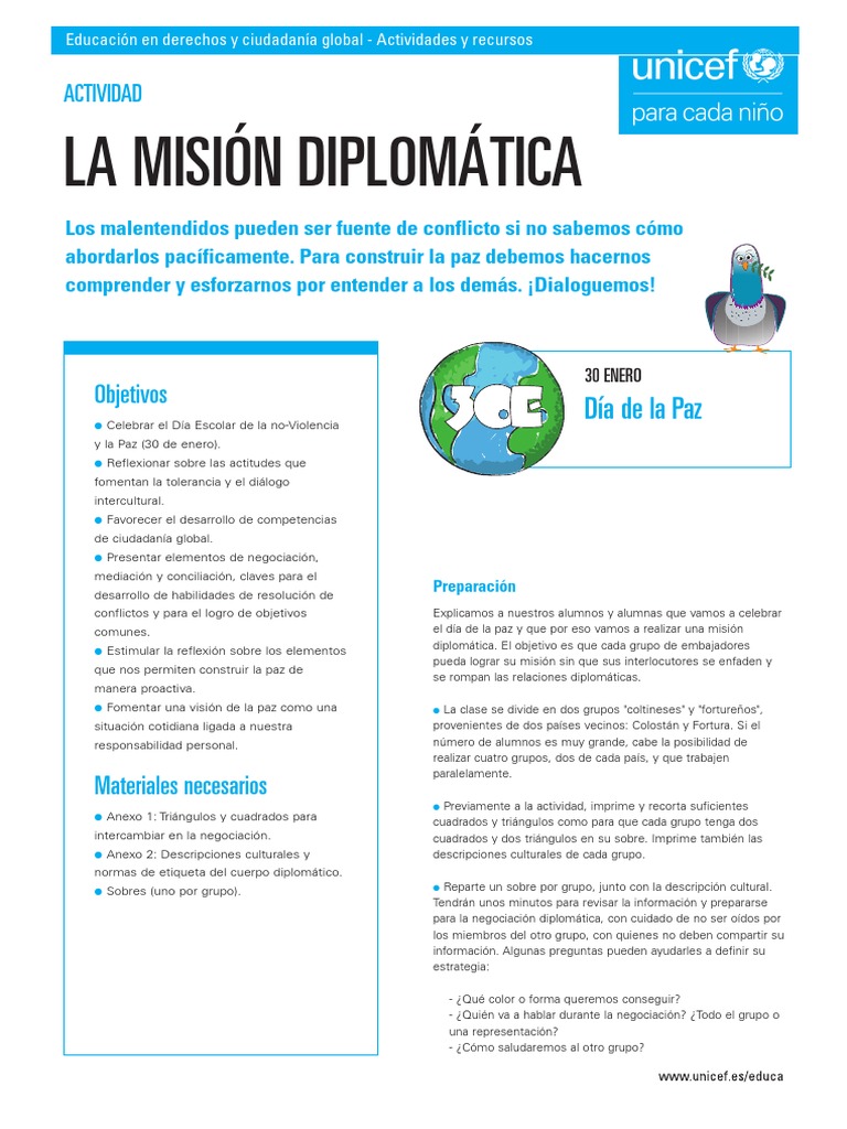 Unicef Educa Mision Diplomatica Dia Paz Educacion Secundaria | PDF ...