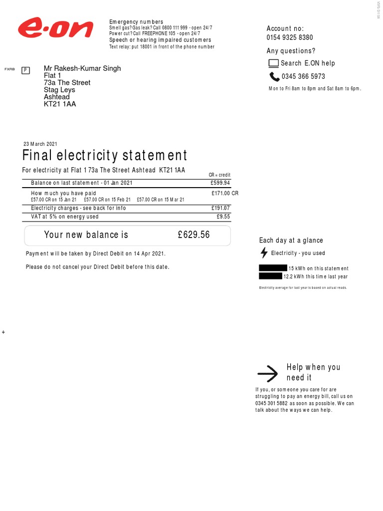 EON Last Bills | PDF | Fuels | Debits And Credits