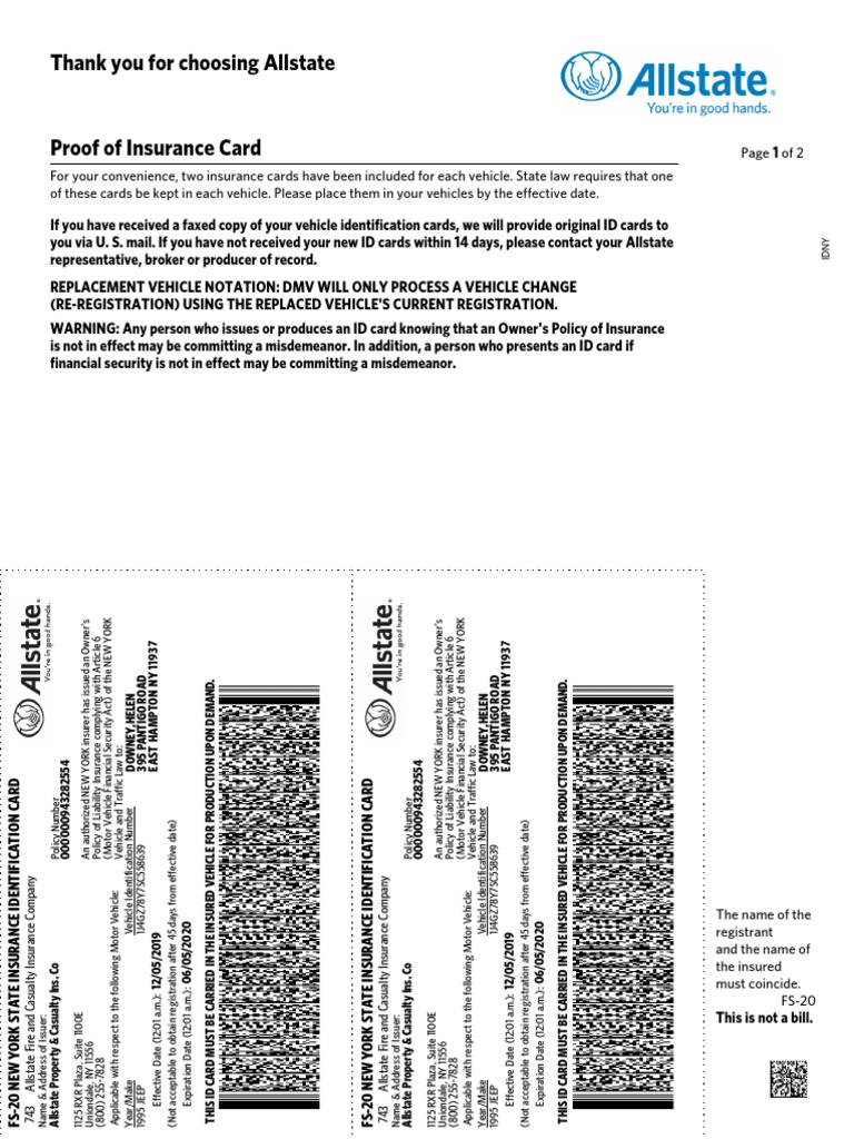 Thank You For Choosing Allstate | PDF | Department Of Motor Vehicles ...