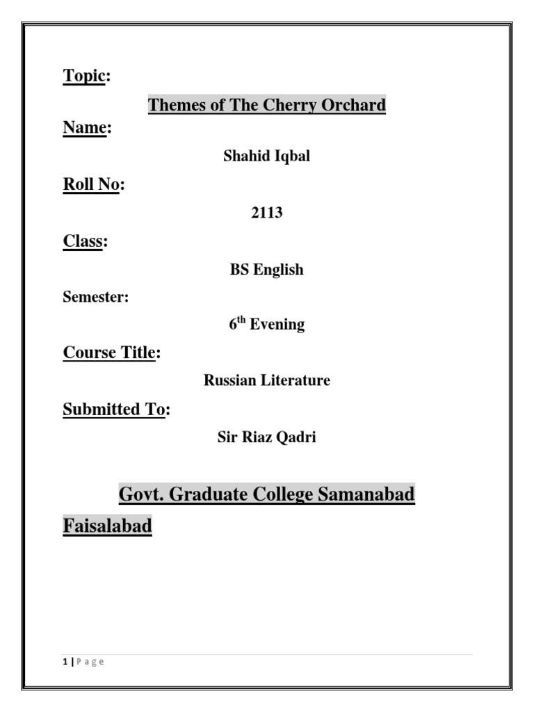 Themes of The Cherry Orchard | PDF | Anton Chekhov