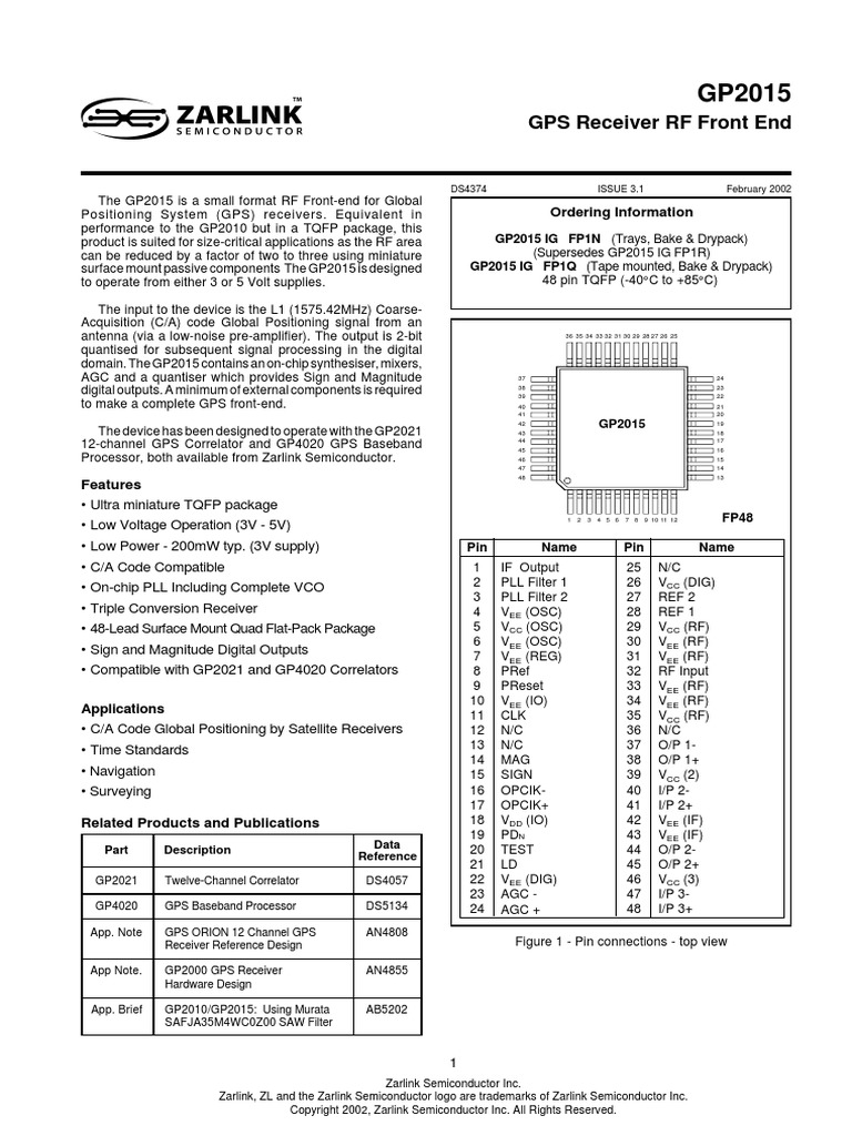 GPS Receiver RF Front End: Ordering Information | PDF | Signal ...