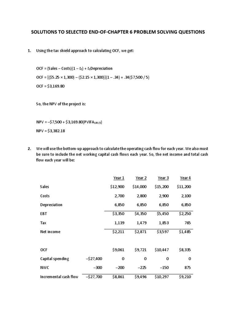 Solutions To Selected End-Of-Chapter 6 Problem Solving Questions | PDF ...