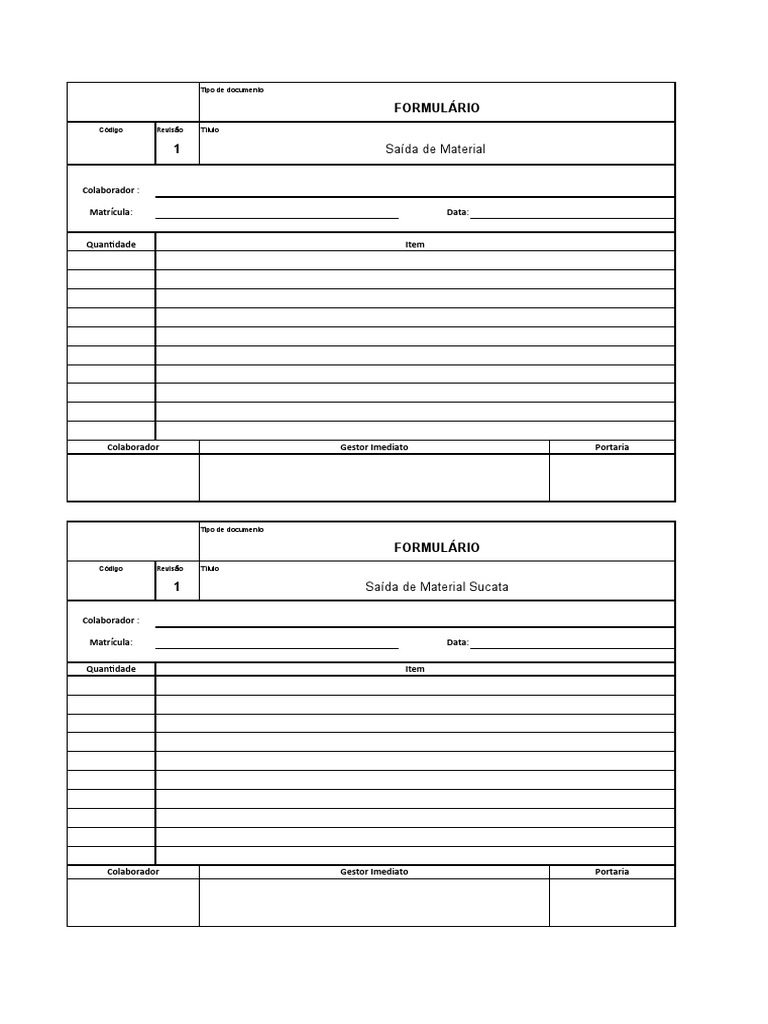 FOR - Formulário de Saída de Material | PDF