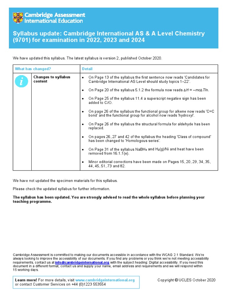 A'Level Chemistry Syllabus Update | PDF | Alcohol | Science