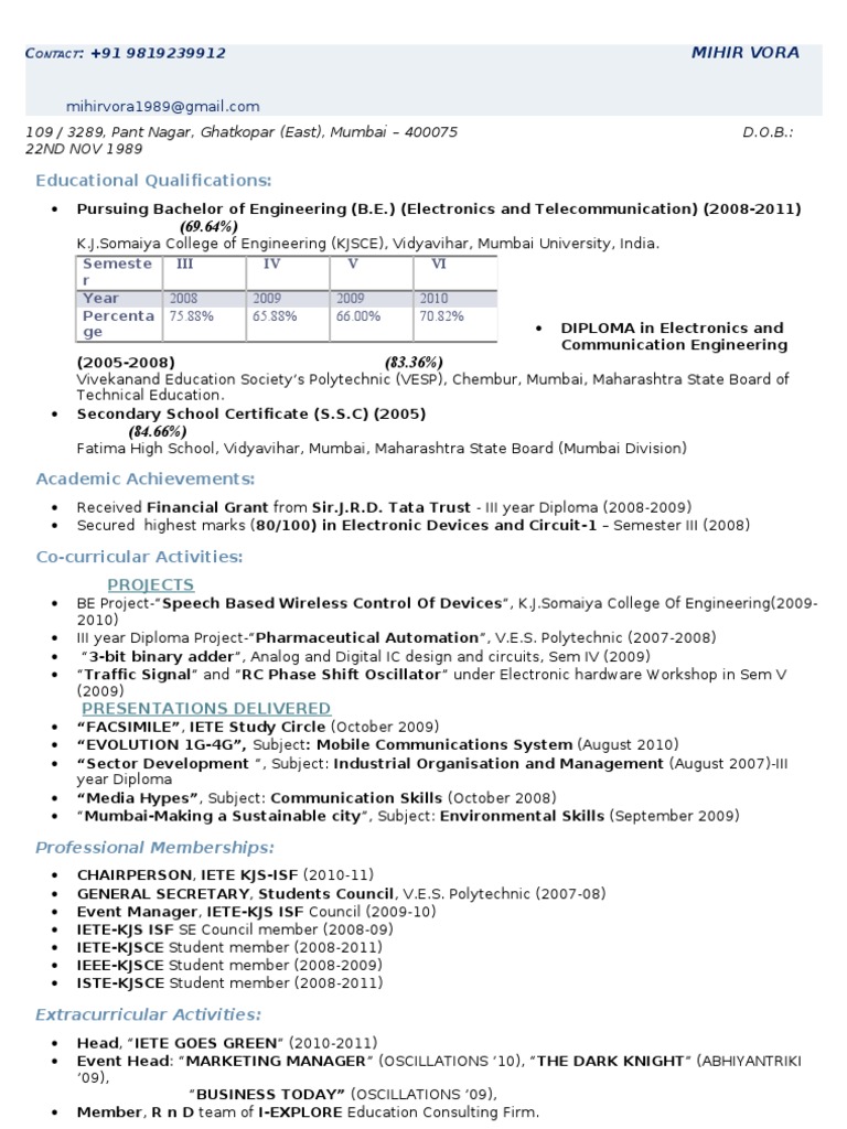 Mihir Resume | PDF | Telecommunication | Electronics