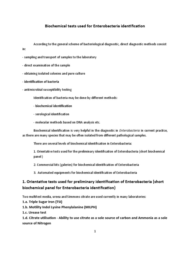 Biochemical Tests Enterobacteria Identification | PDF | Chemical ...